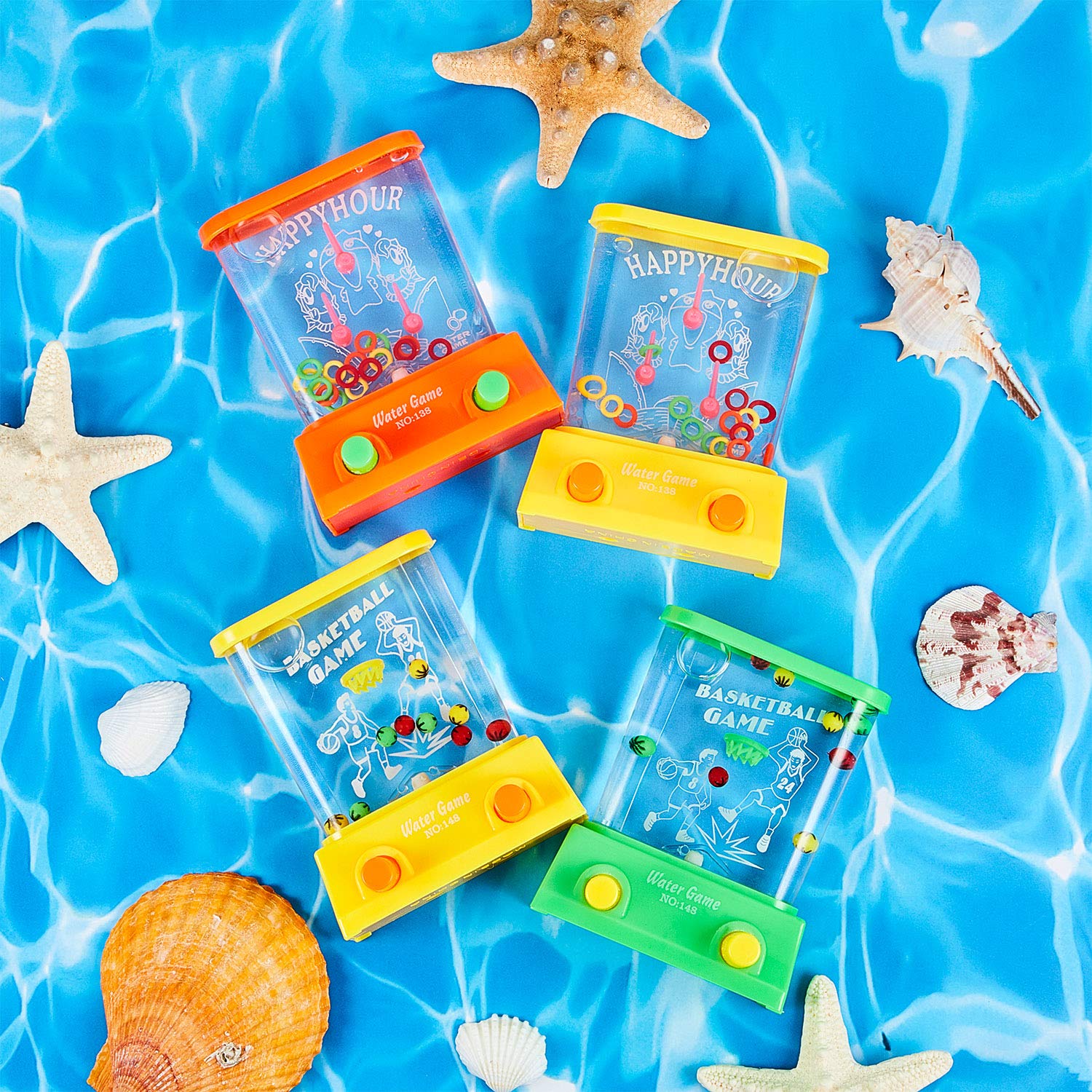 Sumind 8 Pieces Handheld Water Game Arcade Water Ring Water Tables for Fish Rings Basketball Game for Different Ages Christmas Fun Party Favor Stocking Stuffers for Men Retro Pastime, Without Water