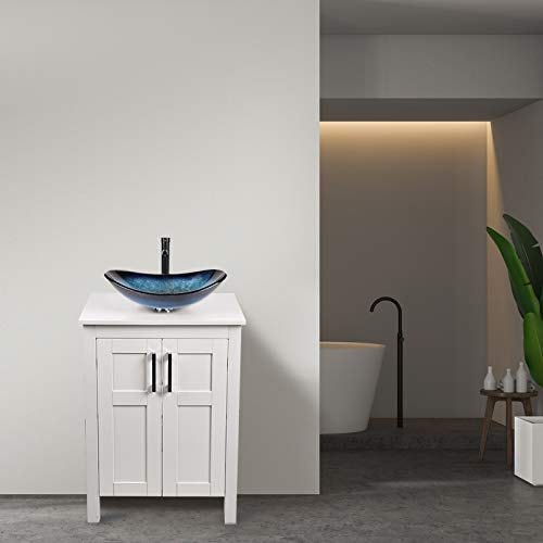 Puluomis 24 Inches Bathroom Vanity, Modern Stand Pedestal Cabinet, Wood White Fixture, Without Mirror