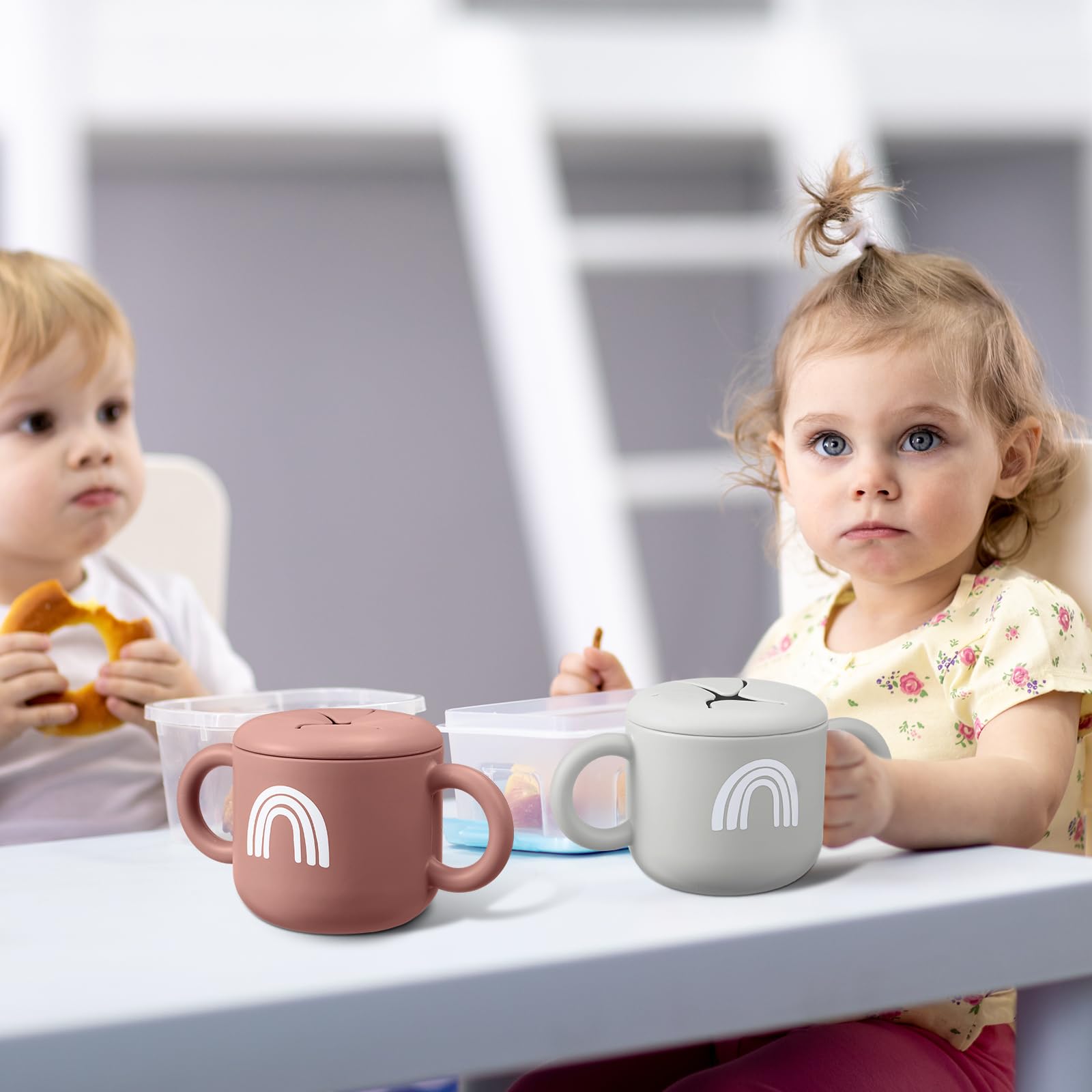 Didaey 6 Pack Silicone Snack Cups Spill Proof Bowls for Kids Toddlers Baby No Spill Snack Cup Snack Container for Toddler over 6 Months Baby Snack Cups with No Slip Handles