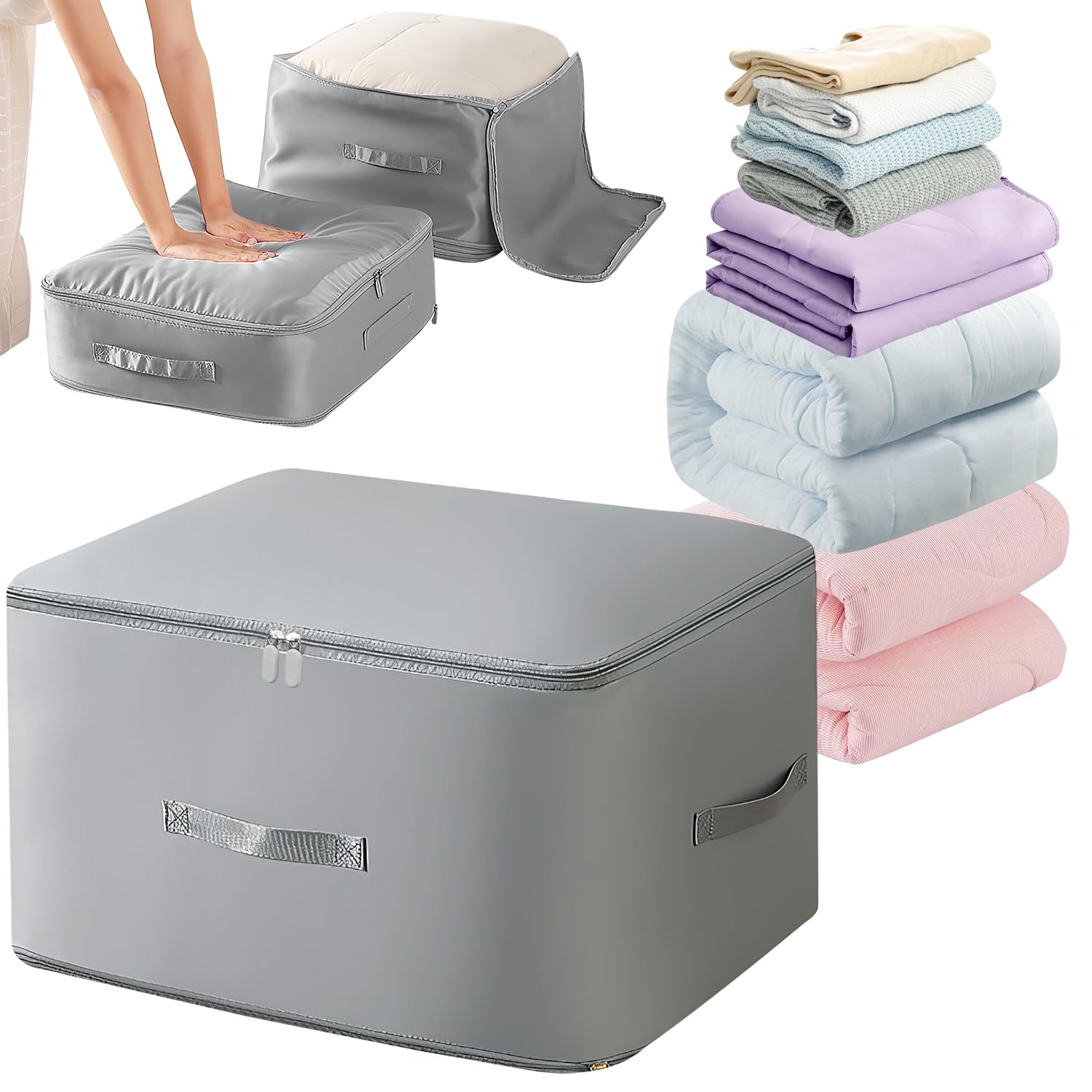 Generic Ultra Space Saving Self Compression Organizer,Clothes Compression Bag,Compression Organizer for Blankets,Moving Organizer Bags for Comforters, Clothes, Blankets (Grey,Large)