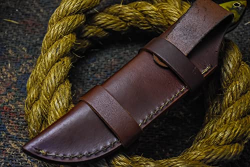 Damascus Hunting Knife with RamHorn + Bone Handle - Survival - Camping - Damascus Steel - Damascus Hunting with Sheath Fixed Balde-EveryDay Carry,Comabt,Hunting Skinning,Fire Starter,Ram Horn Handle With Brass Bolster. Art No26376
