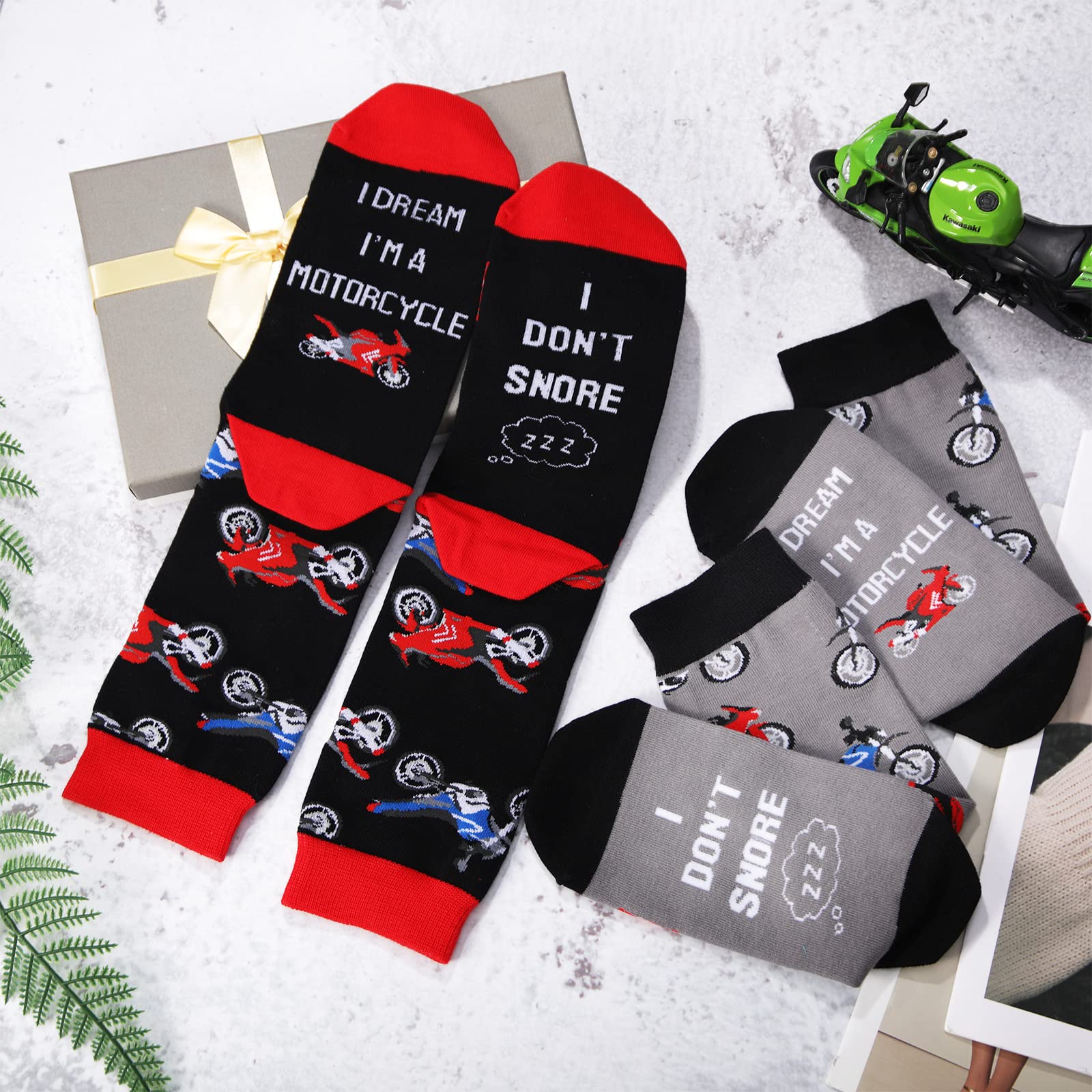 Coume 2 Pairs Motorcycle Lovers Gifts I Don't Snore I Dream I'm a Motorcycle Socks Novelty Motorcycle Socks for Men (Motorcycle)