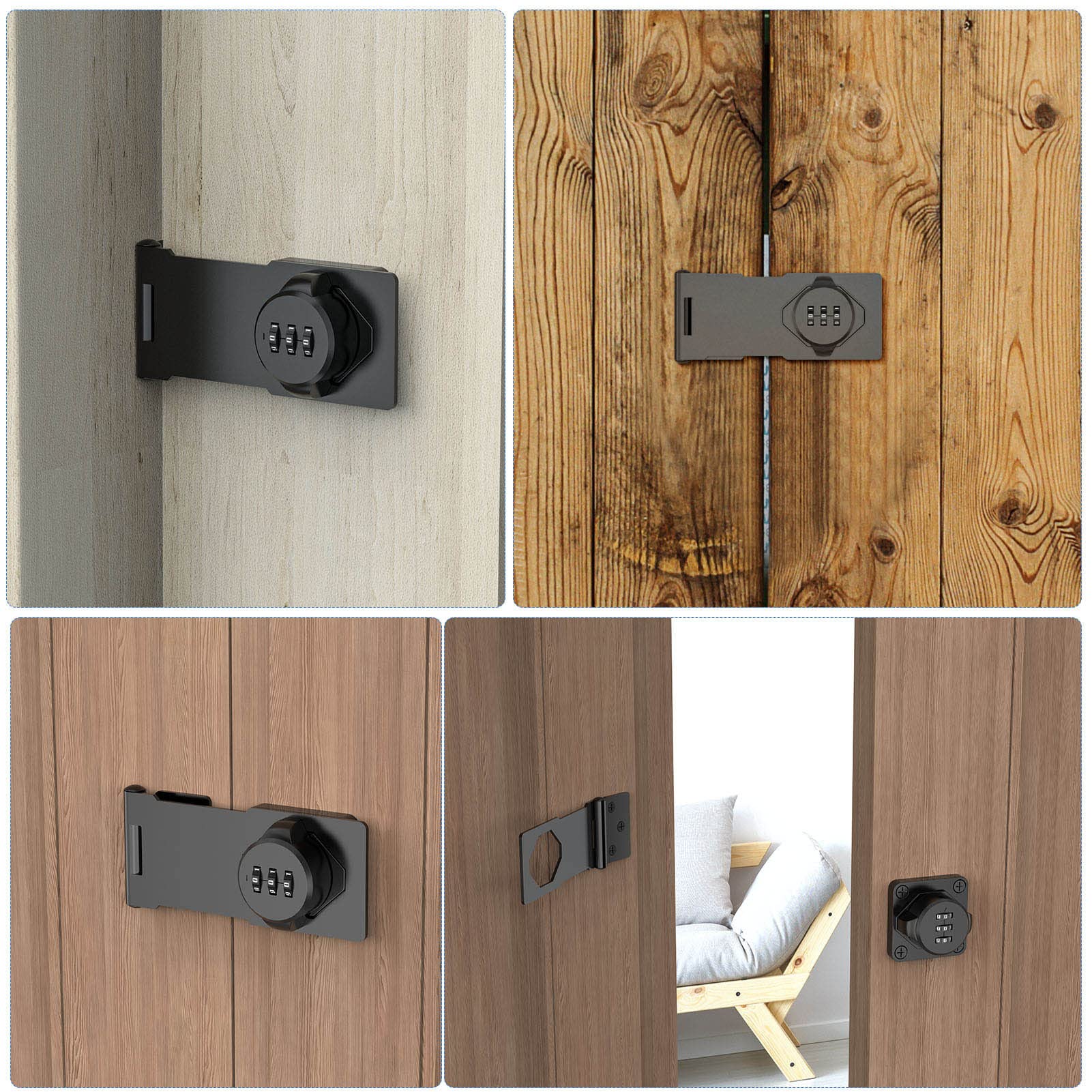 Household Cabinet Password Hasp Locks, Cabinet Door Combination Lock, Door Security Slide Latch Lock for Small Doors, Cabinets, Barn Door, Bathroom, Outdoor, Garden (Black)