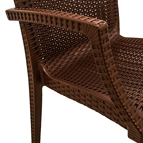 LeisureMod Hickory Weave Indoor Outdoor Patio Dining Side Armchair Set of 4 (Brown)