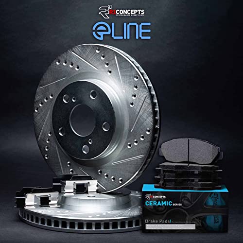 R1 Concepts Front Brakes and Rotors Kit |Front Brake Pads| Brake Rotors and Pads| Ceramic Brake Pads and Rotors |Hardware Kit|fits 2002-2011 Acura RSX; Honda Civic