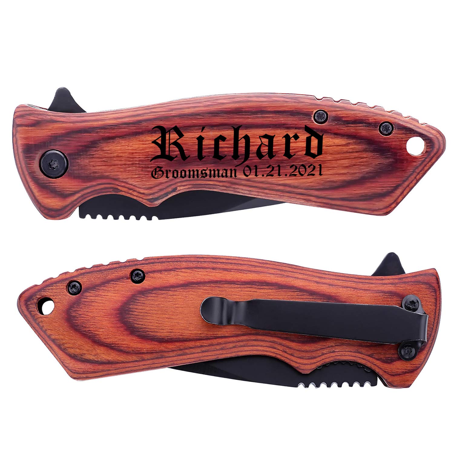 Groomsmen Gifts For Men Wedding Knife Set - Personalized Pocket Knife Custom Knife Gift Options - Best Groomsman, Mens Bachelor, Best Man Proposal Gift Set - 6 Font