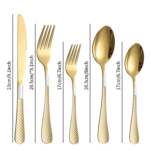 FEIJSQIU 20 Piece Gold Silverware Set Service for 4, Stainless Steel Shiny Cutlery Gold Flatware set Include Knives,Spoons,Forks For Home and Restaurant,Dishwasher Safe.