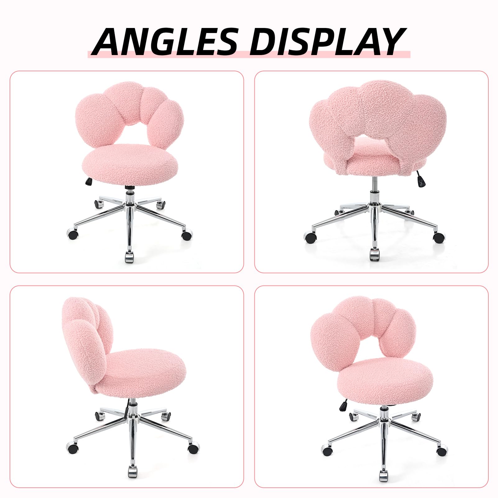 Home Office Chair Criss Cross Chair with Wheels, Upholstered Chairs with 360 Swivel, Height Adjustable Swivel Computer Task Chairs for Living Room, Bedroom, Vanity, Study(Pink)
