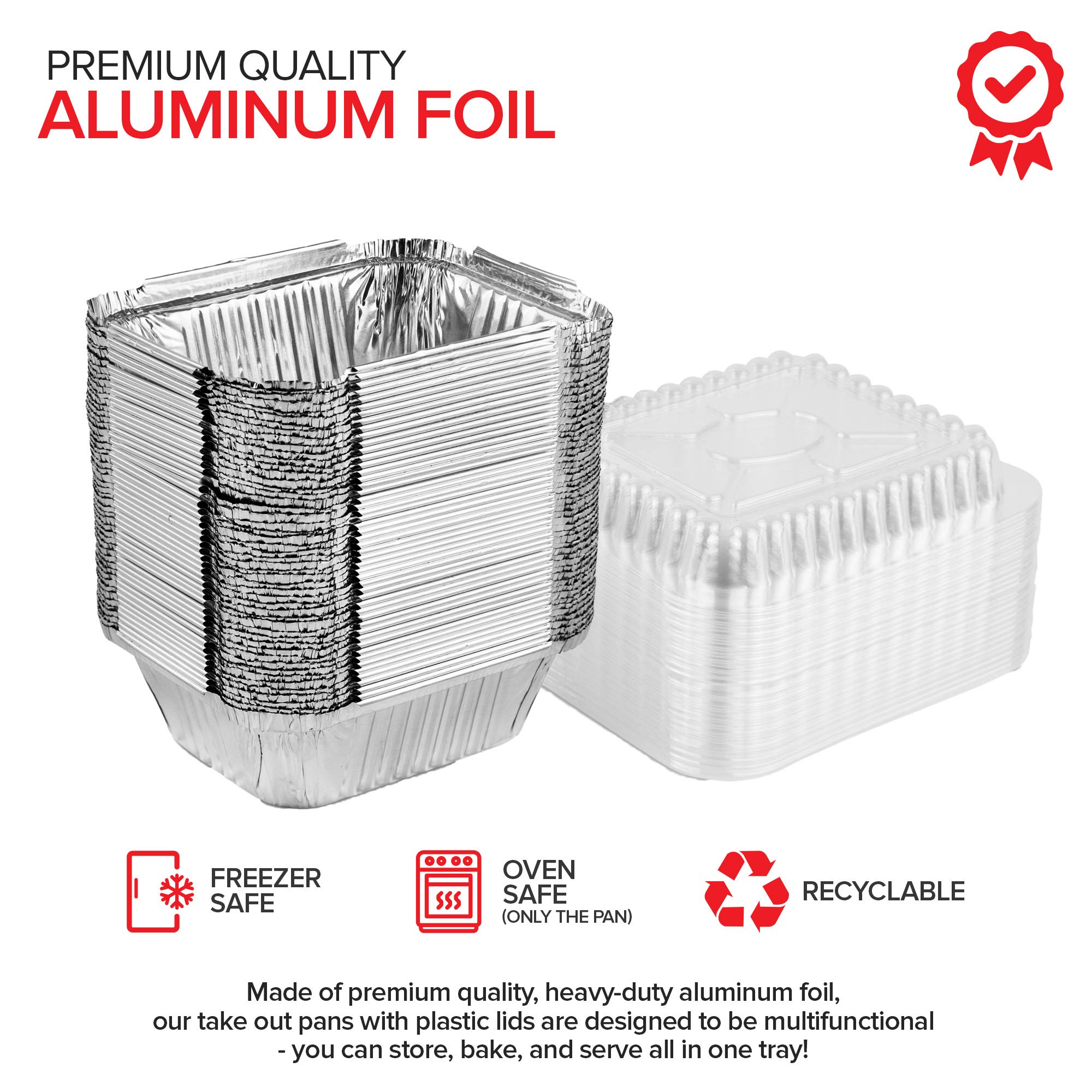 Stock Your Home 1 Lb Small Aluminum Pans with Lids (100 Pack) Foil Pans + Clear Plastic Lids, Disposable Cookware, Takeout Trays with Lids - To Go Disposable Food Containers for Restaurants & Catering