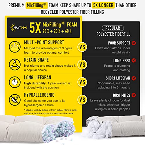 SUNROX LokGrip Non Slip Tufted Memory Foam Bench Cushion, FadeShield Water Resistant Durable Thicken Outdoor/Indoor Bench Seat Pads 42x16x4 inch, Cream
