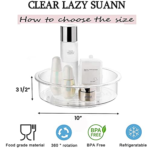 vacane Clear 10" Lazy Susan Organizer, Plastic Lazy Susan Turntable for Cabinet Rotating Pantry Lazy Susan Cabinet Organizer, Refrigerator, Bathroom Makeup Perfume Organizer