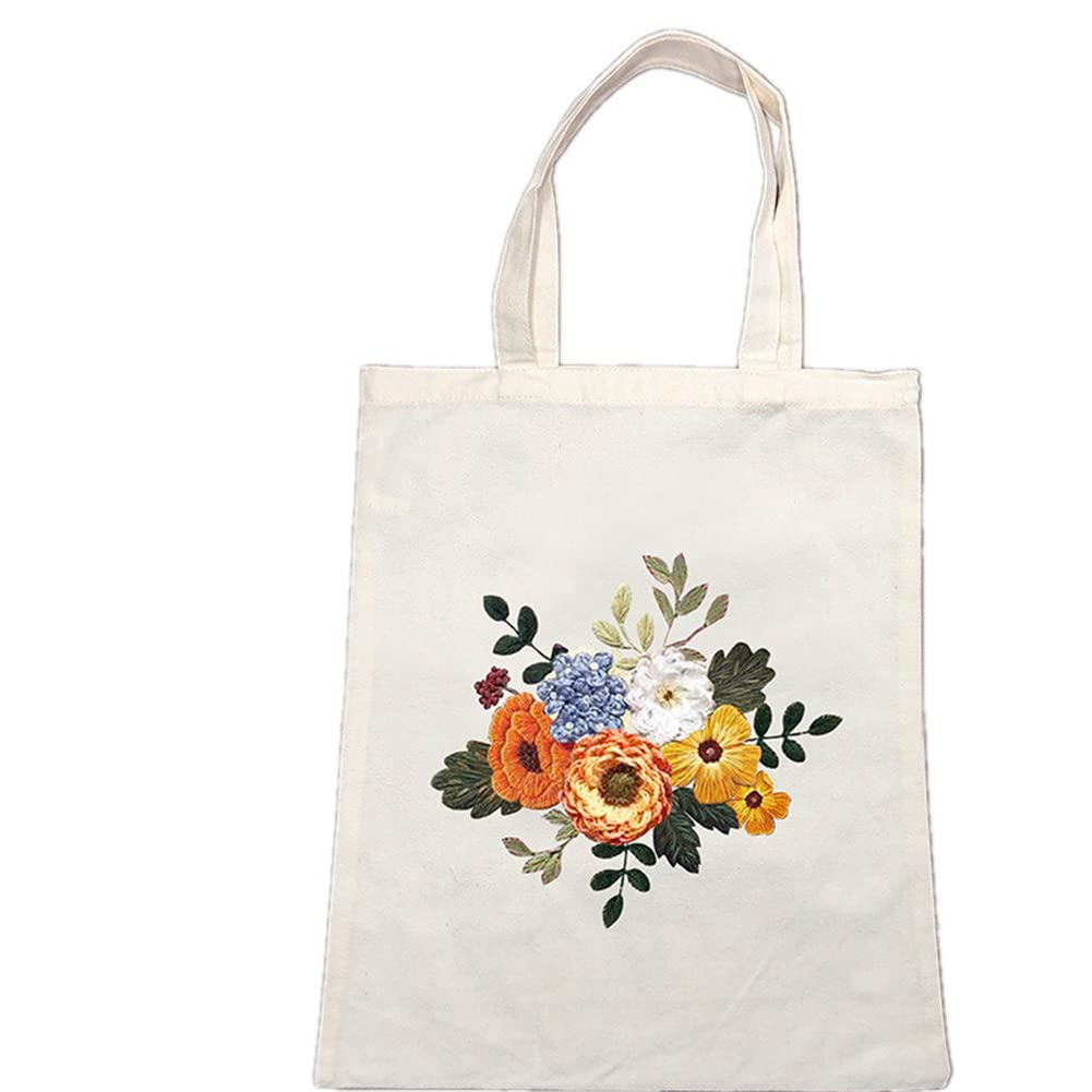 CREATIVE HOBBIES Plant Flower PatternEmbroidery Kit,Handmade Cross Stitch Kits,Canvas One-Shoulder Bag Easy Embroidery Kit for Beginners Women Adults DIY Crafts