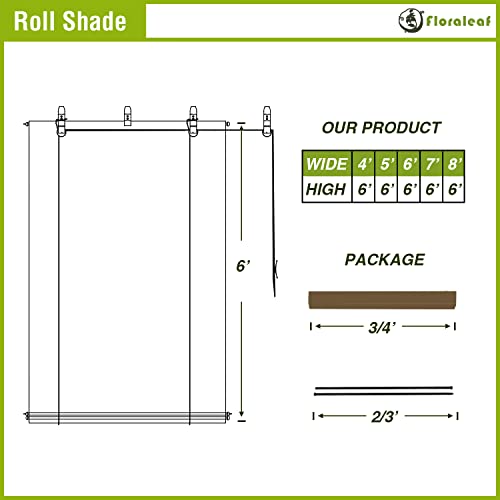 FLORALEAF Outdoor Roller Shades 7'W x 6'H Window Blinds for Porch Screen Deck Pergola Patio Balcony Gazebo Privacy Sunshade Roll Up Outdoor, Brown