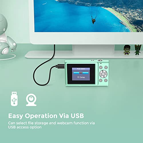 Digital Camera Auto Focus 2.7K Vlogging Camera HD 48MP 16X Digital Zoom Camera with 32G Memory Card 2 Batteries YouTube Portable Mini Compact Camera for Kids Teens Adult Beginner Green