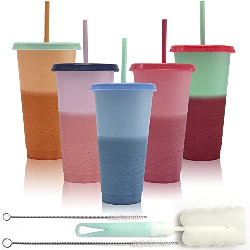 Reznap - Color Changing Cups - 5x Cups & Straws - 24 oz - BPA Free - Reusable Tumblers with Lids and Straws - Easy to Take Anywhere - Summer Party Cups - For Kids and Adults