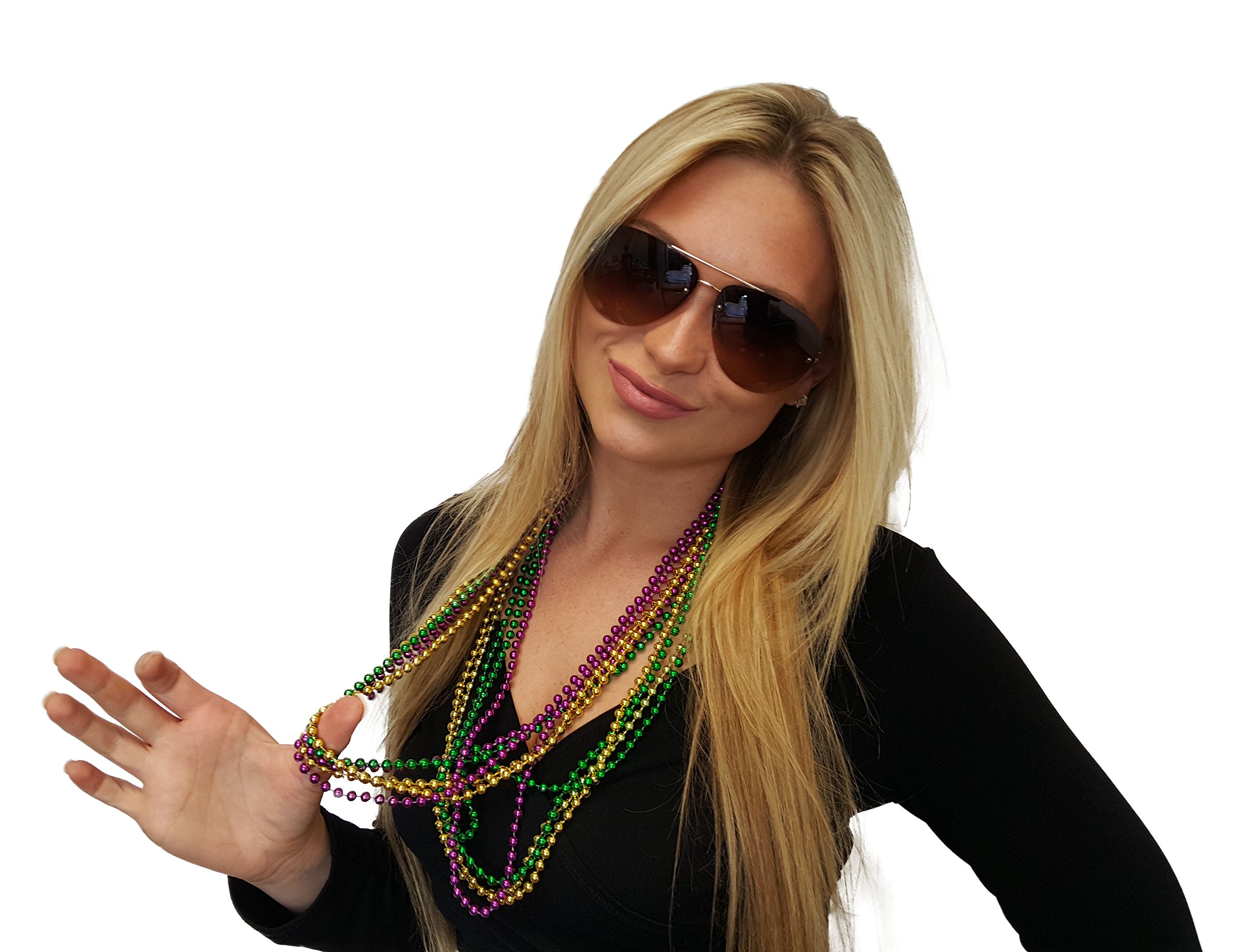 Dondor Metallic Beaded Necklaces, Mardi Gras Necklaces, Festive Necklace Multi Packs (72 Piece Pack)
