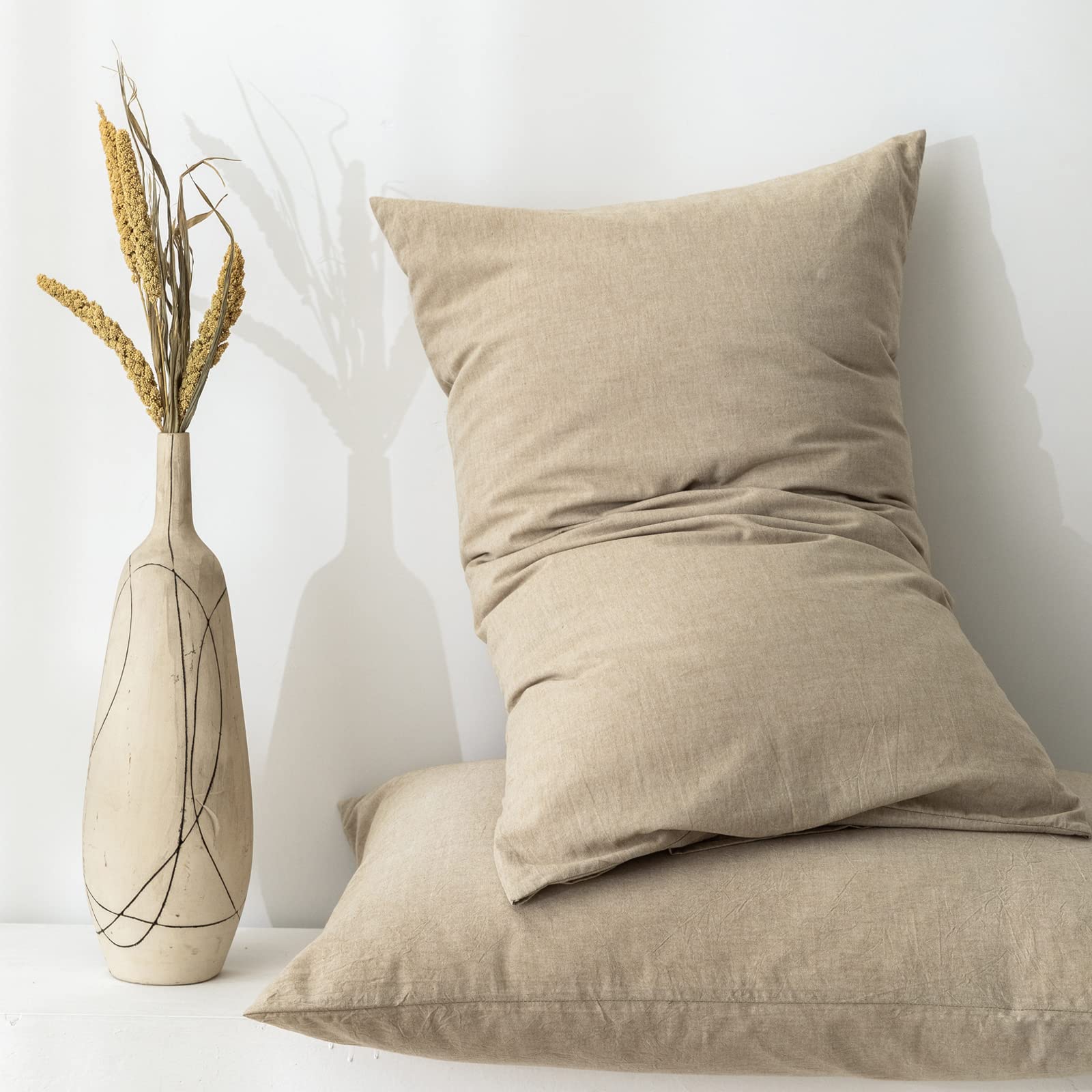 TIPTOE BEAR King Duvet Cover Set- 100% Washed Cotton 3 Pcs Soft Comfy Breathable Chic Linen Feel Bedding, 1 Duvet Cover and 2 Pillow Shams, Beige