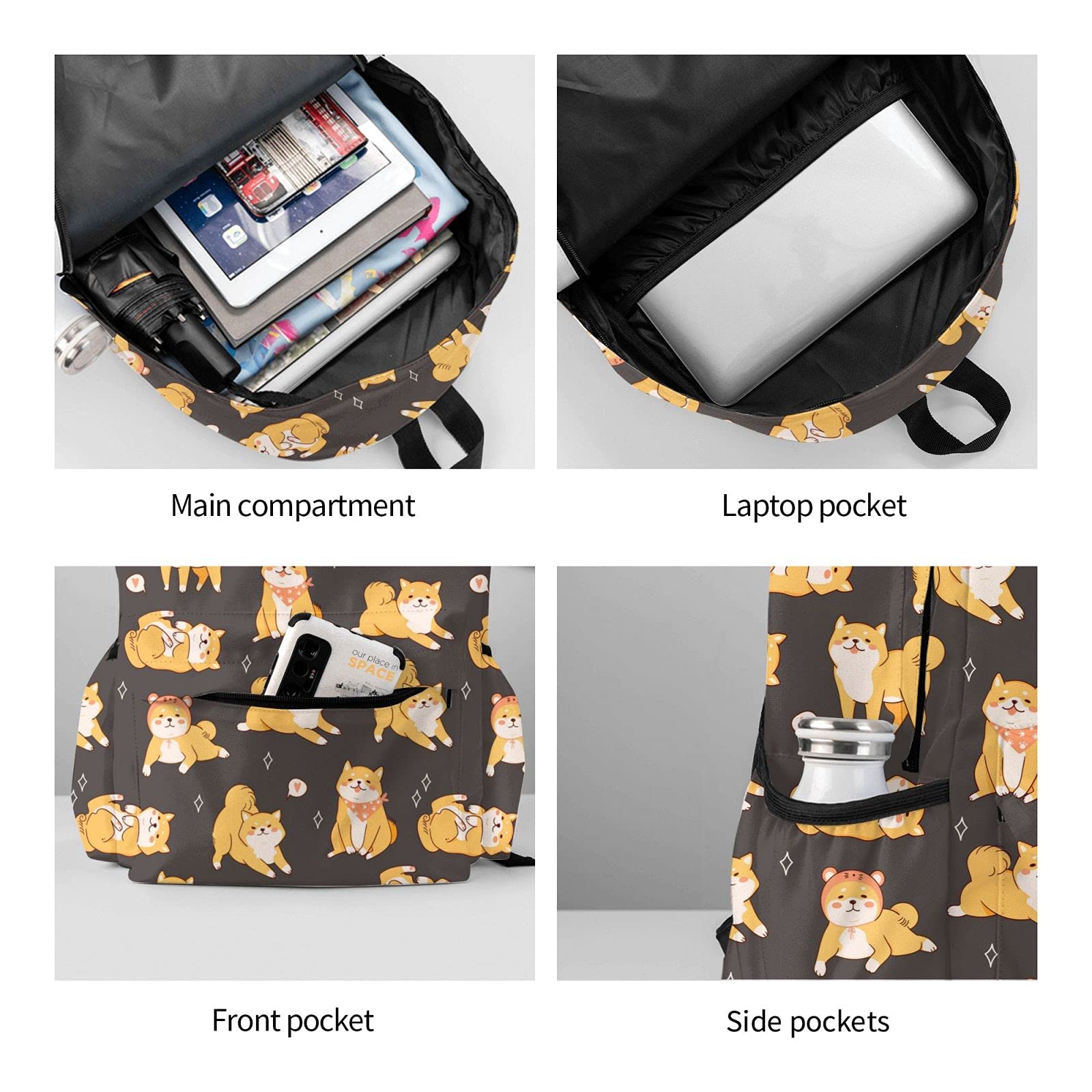 FeHuew 17 Inch Backpack Cute Dogs Shiba Inu Laptop Backpack School Bookbag Shoulder Bag Casual Daypack