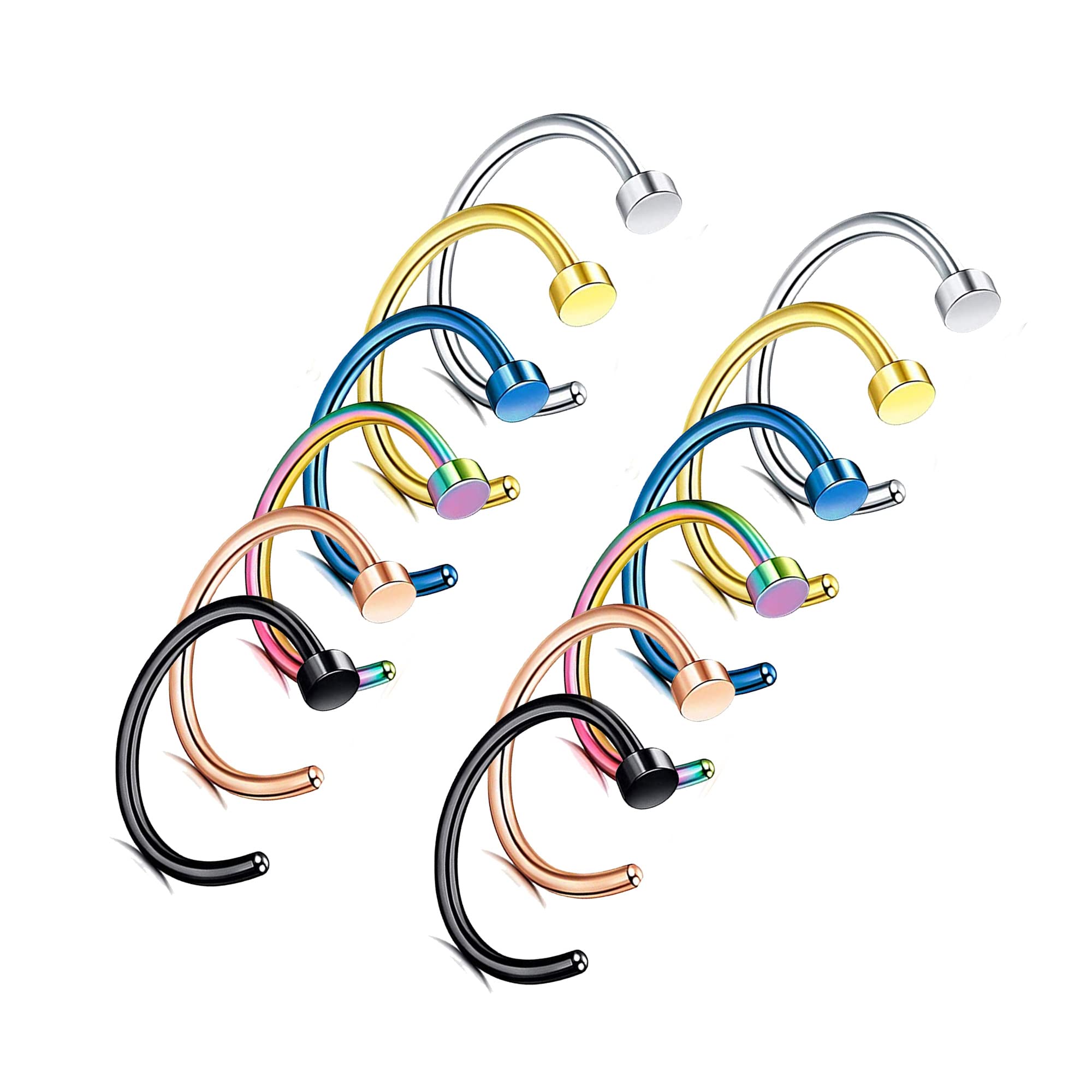 Emmajewels 18G-8mm 12PCS Lot Stainless Steel Nose Rings Hoop Body Piercing Jewelry