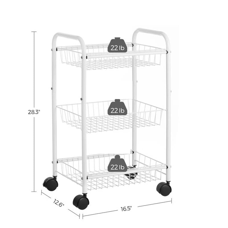 N/A 3 Tier Kitchen Trolley on Wheels with Handle Trolley for Kitchen Bathroom Cabinet White Black (Color : A, Size : 28.3cm*16.5cm)