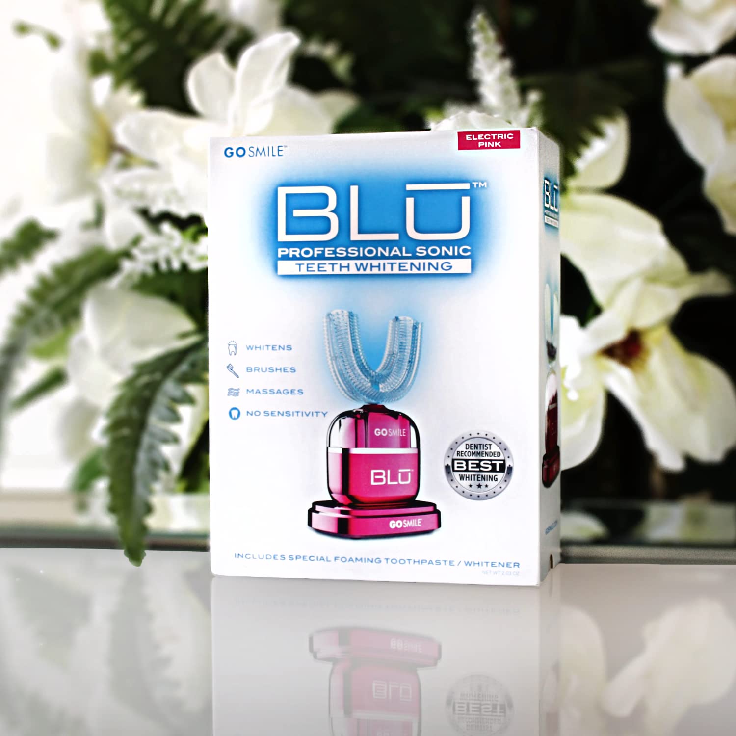 Go Smile Sonic BLU Hands-Free Professional Teeth Whitening Kit Pink with Hard Case Pink Compact Toiletry Bag