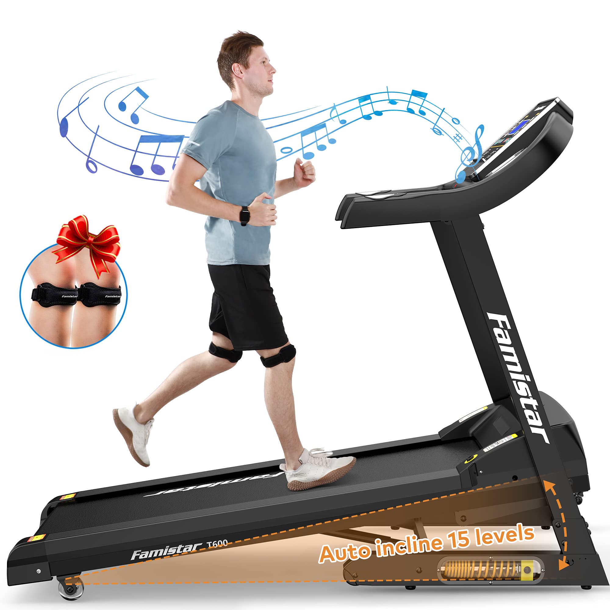 Famistar 3.25HP Folding Treadmill, 15% Auto Incline 300LBS Capacity Running Machine with LCD Display Smart Shock-Absorbing System, 12 Programs, Easy Assembly&Space Saving for Home Office Workout