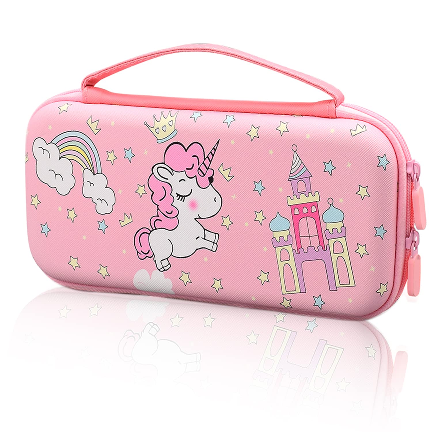 EMOZNY Switch OLED Case,Unicorn Switch Accessories for Girls,Cute Carrying Case for Nintendo Switch OLED Hard Shell Pink