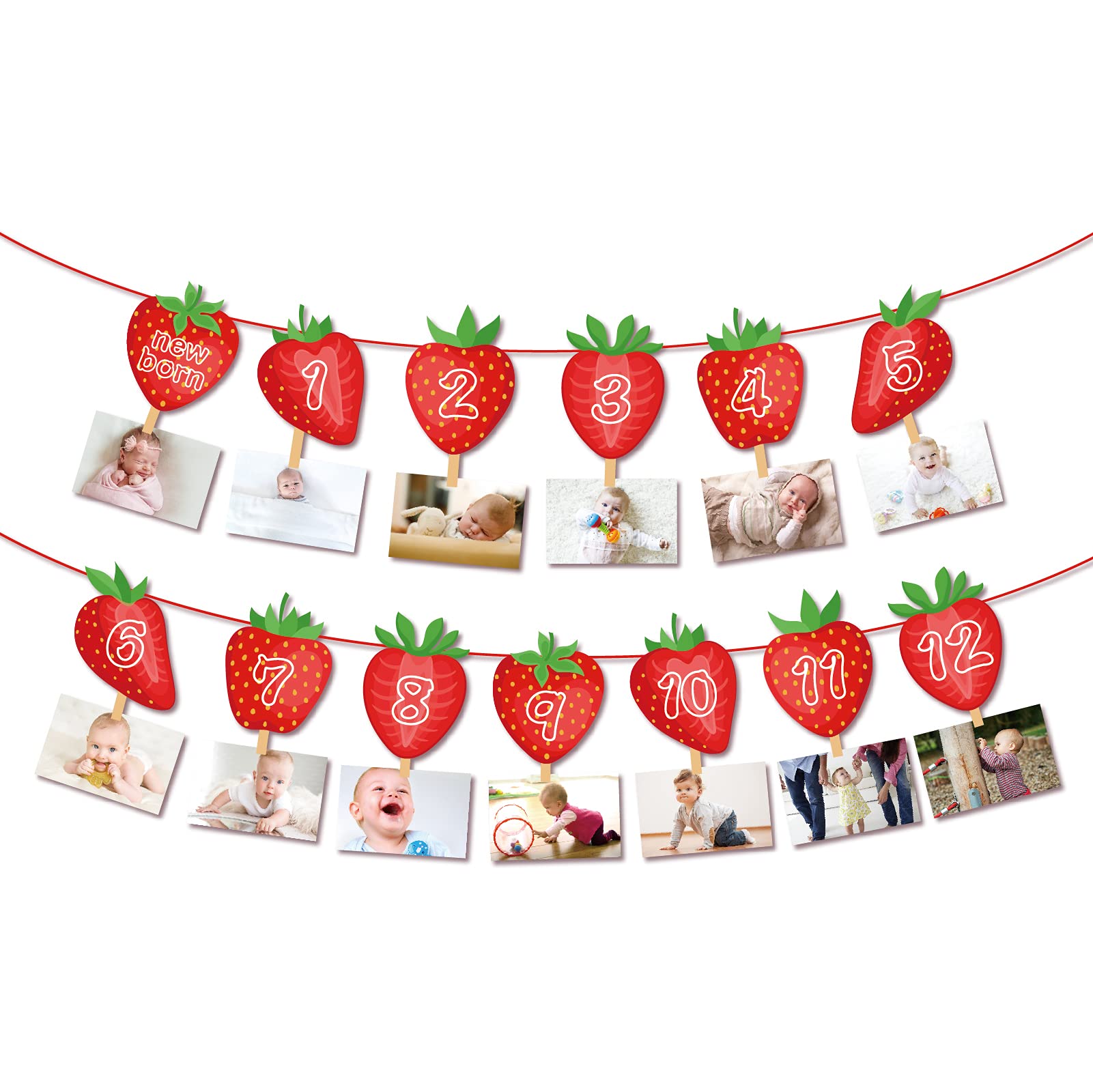 Strawberry Monthly Photo Banner - Sweet Berry 1st Birthday Monthly Banner Baby Girl 12 Month Photo Display Milestone Photograph Bunting Garland for Strawberry First Birthday Party,Baby Shower,Berry