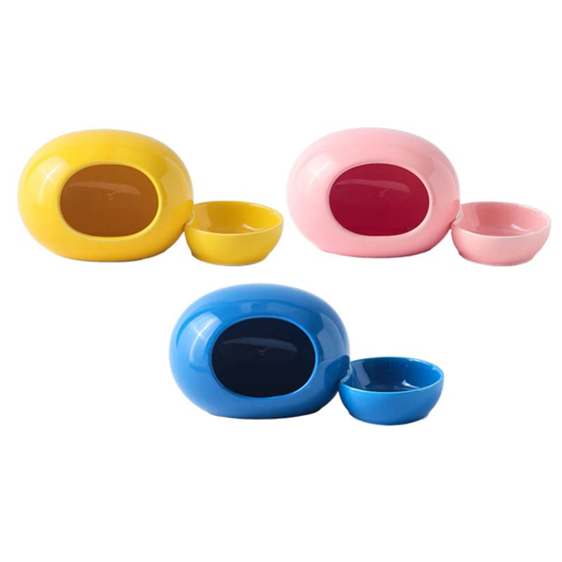 Weixiyang Ceramic Hamster House and Bowl, Hamster Supplies, Small Animal Habitat Decoration, Small pet pet cage Accessories Nesting Basin, Ideal for Dwarf Hamsters and Gerbils (Blue)