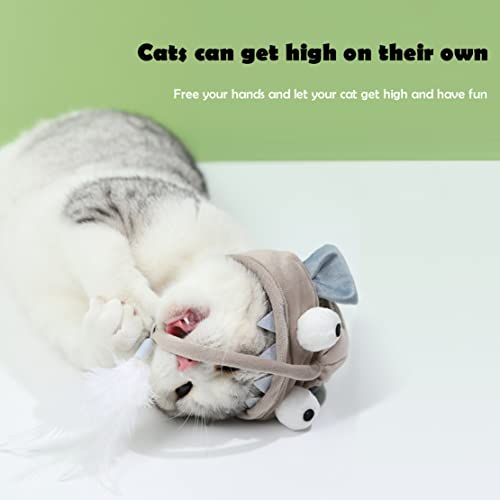 YIDUHONG Head Mounted Cat Headgear Interactive Self-Service Adjustable Size Cat hat Feather Toy,Kawaii Design,Grey Bigeye Fish