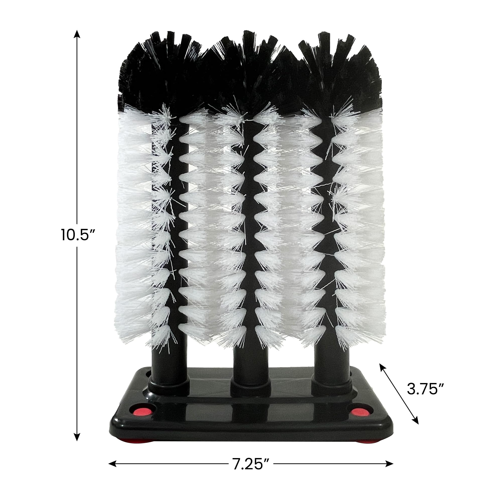 Glass Washer Brush - 2 Pack - 3 Brush Bar Glass Cleaner - Brushes for Large Cups Glasses and Bottles - Suction Cups for Stable Grip on Sink, Bar and Kitchen Top - Includes 2X Cleaning Cloths