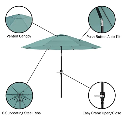 Pure Garden Patio Umbrella with Auto Tilt β 10 Ft Easy Crank Outdoor Table Umbrella Shade for Deck, Balcony, Porch, Backyard or Pool (Dusty Green)
