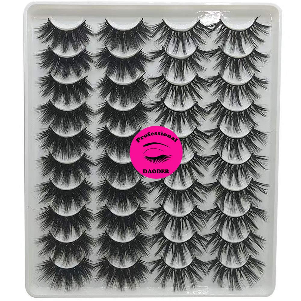 DAODER Eyelashes False Lashes Dramatic 20mm Thick Mink Lashes Pack Long Fluffy Wispy Natural Fake Eyelashes Bulk 20 Pairs 2 Styles