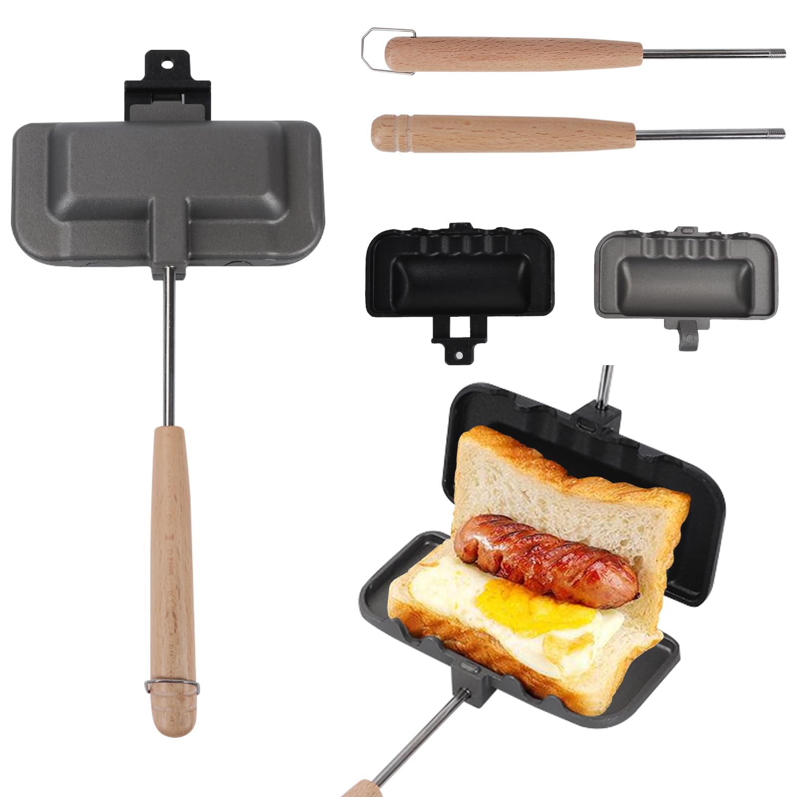 Hot Sandwich Maker, Hot Dog Toaster, Non Stick Breakfast Sandwich Maker Baking Pan, Removable Double-Sided Sandwich Baking Pan for Breakfast Omelets Pancakes, Frittatas and Toast (Black)