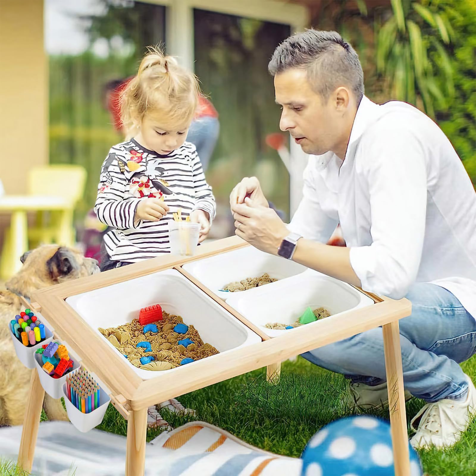 GEBAROW Sensory Table for 3-5 Ages, Toddlers Kids Sand Table with Chalk Board and Whiteboard, Activity Water Table with Lid Storage Bins and Buckets for Indoor Outdoor Use
