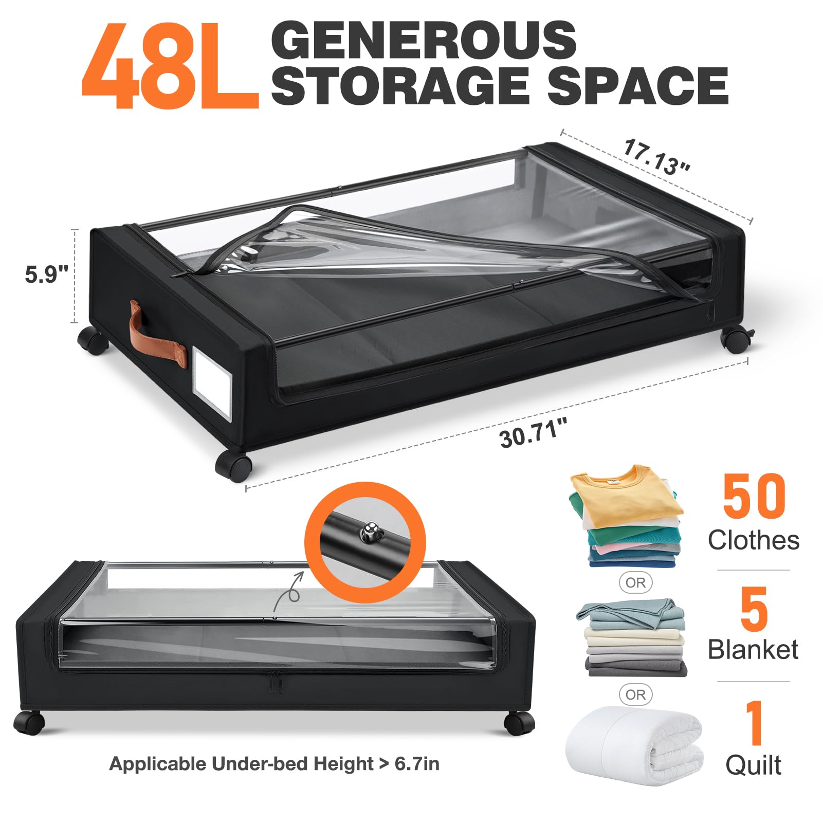 Gocvo 2Pack Under Bed Storage with Wheels,30.71*17.13*6.5 Inches Foldable Underbed Storage Containers Organizers Bins for Clothes Shoes Blankets Sweater (Grey)