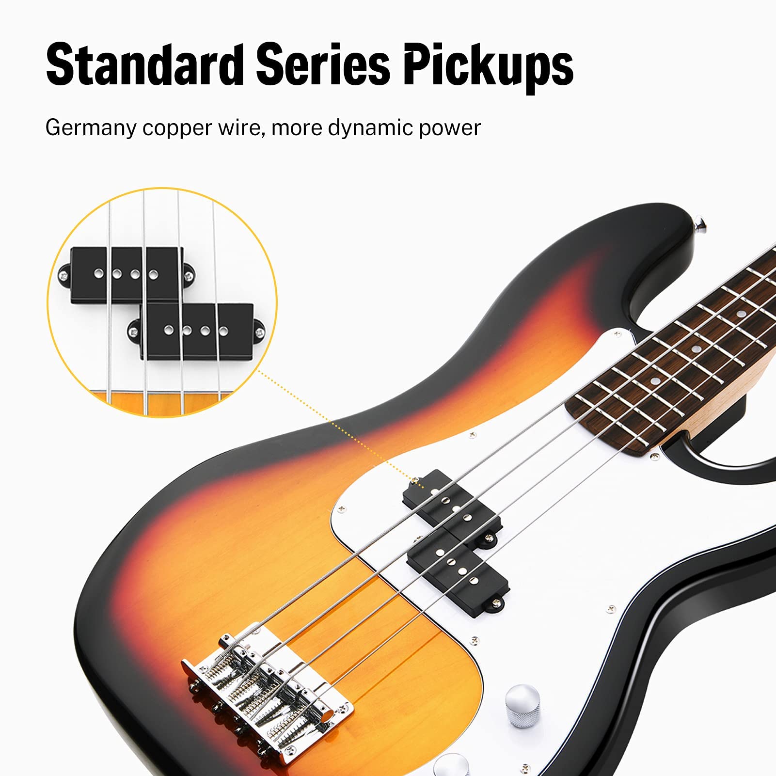 Donner DPB-510S Full-Size Full Size 4 Strings Electric Bass Guitar Sunburst Beginner Starter Kit with Bag & 30W Bass AMP Bass Combo Amplifier DBA-30