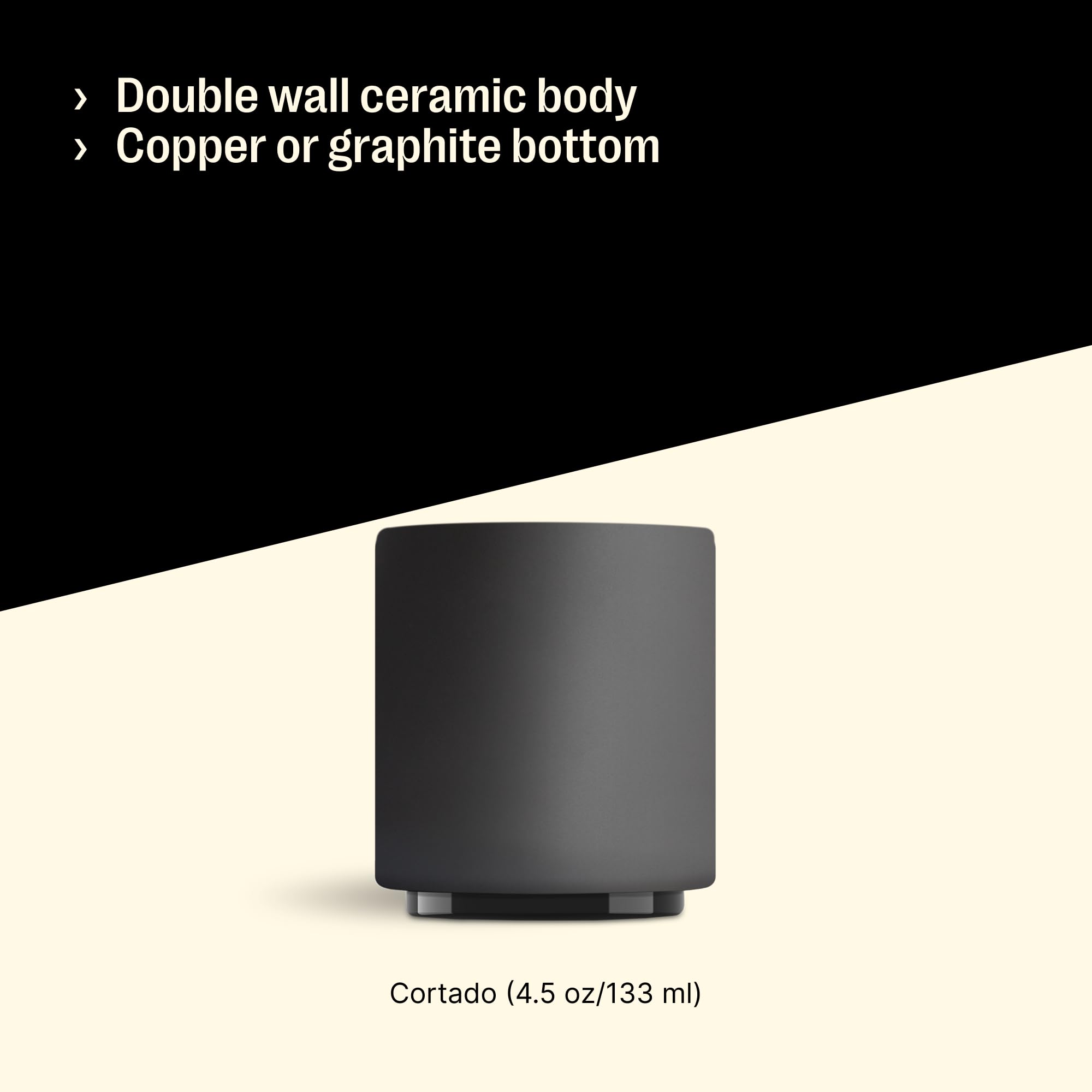 Fellow Monty Milk Art Cups - Double Wall Ceramic Cortado Mug, Matte Black with Graphite Base, 4.5 oz Cup