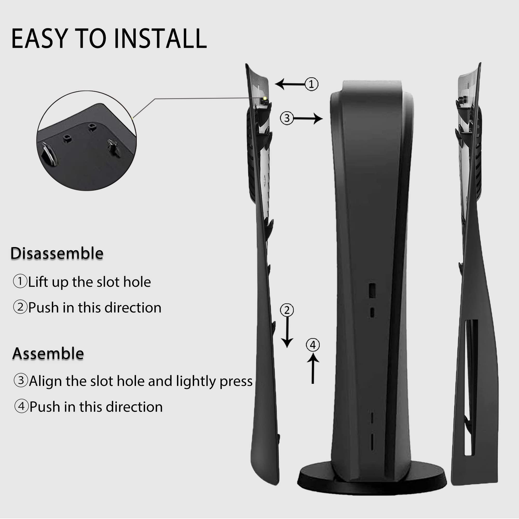 Faceplate for PS5 with Cooling Vent Face Plate Console Cover for Disc Edition DOBEWINGDELOU Replacement Side Plate Shell Accessories Hard Shockproof Anti-Scratch Dustproof ABS Case Black