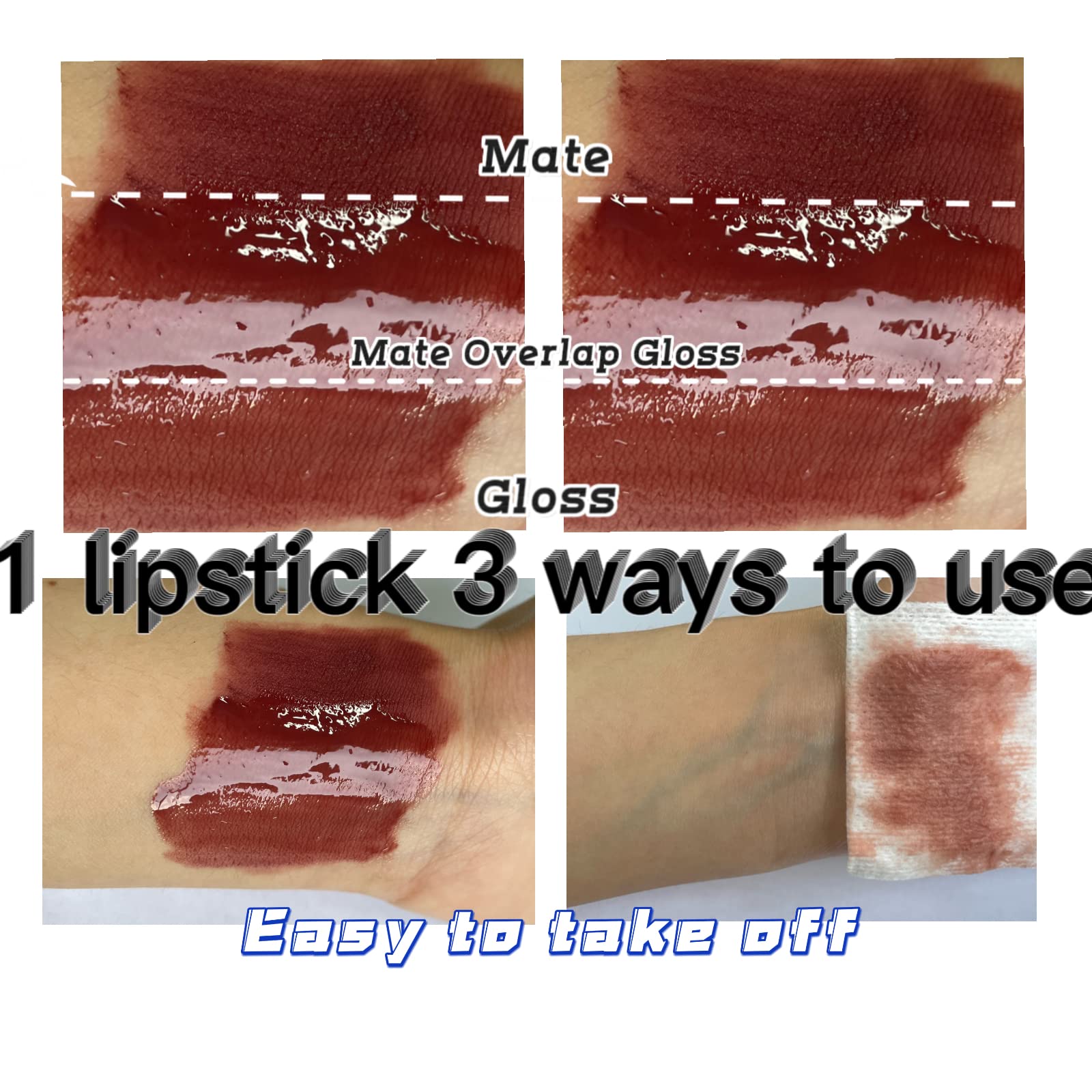 Goddvenus Matte Liquid Lipstick + Lip Gloss, 1Lip Stain 3 Ways to Use Long Lasting Moisturizing Red Brown Lip Tint Makeup Lip