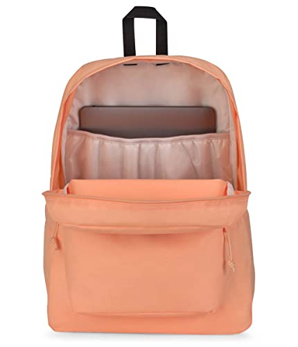 JanSport Superbreak Plus Backpack - Work, Travel, or Laptop Bookbag with Water Bottle Pocket, Peach Neon