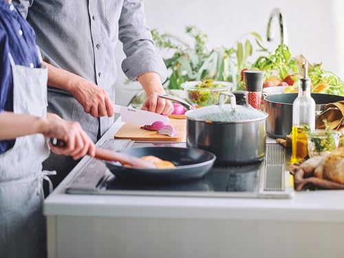 Kyocera Ceramic Cooking Pot with Ceramic Non-Stick Coating 24 cm PFAS/PTFE Free Stainless Steel Handles Suitable for All Hob Types Includes Glass Lid CSTP-09