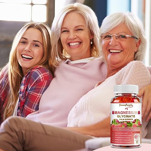 Magnesium Glycinate Gummies 400mg - Sugar Free Magnesium Potassium Supplement with Vitamin D, B6, CoQ10 for Calm Mood & Sleep Support - 60 Raspberry Gummies