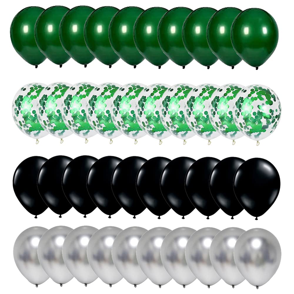 Dark Green Black Silver Balloon,12Inches Green Black Latex Metallic Balloons Jungle Safari Themed Party Balloon for Video Gaming Party,Soccer Football Birthday Graduation Baby Show Party Decorations