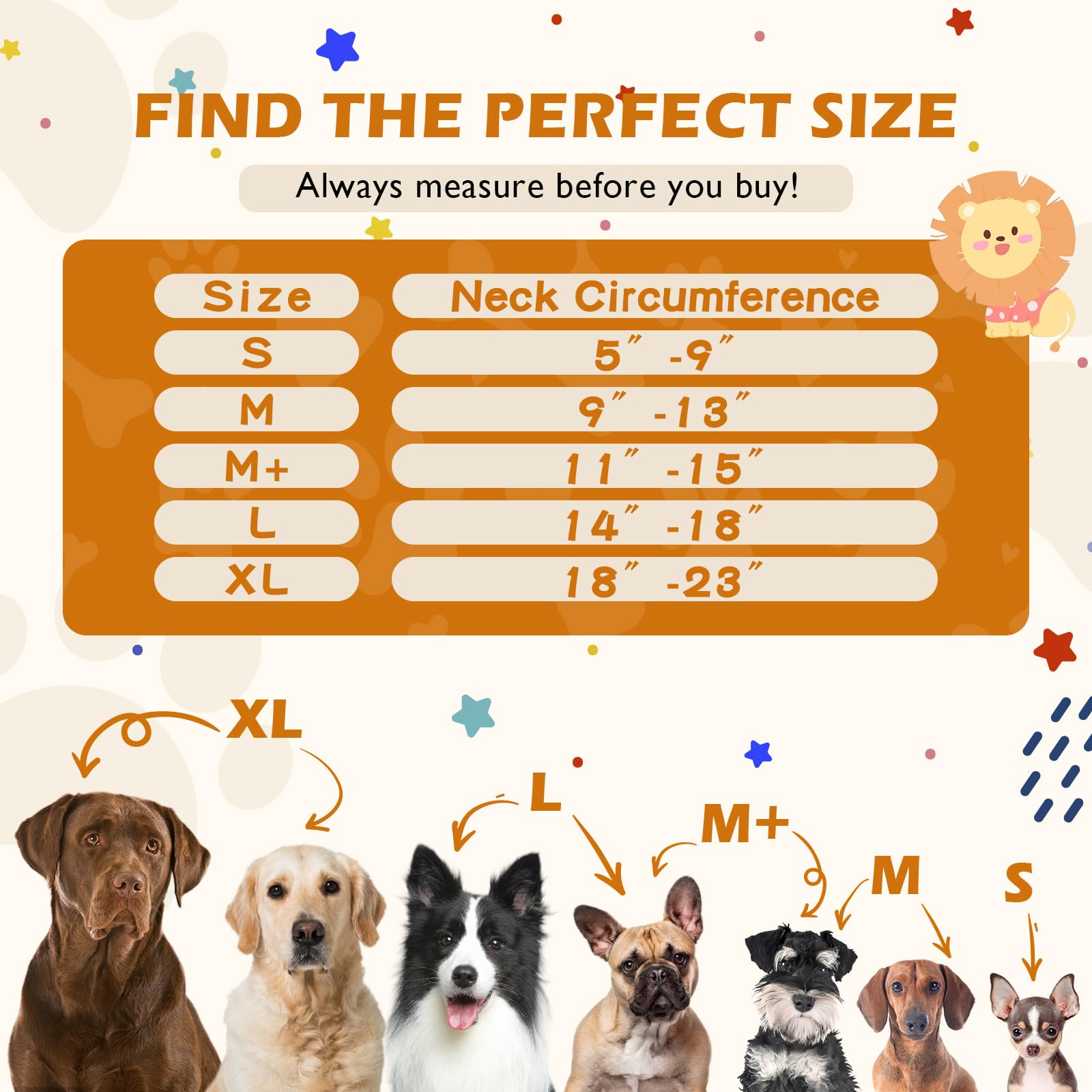 IEUUMLER Inflatable Recovery Dog Collar, Protective Donut Cone, Adjustable Soft Collar for Dog and Cat After Surgery Prevent from Biting & Scratching EU002 - Brown Lion XL