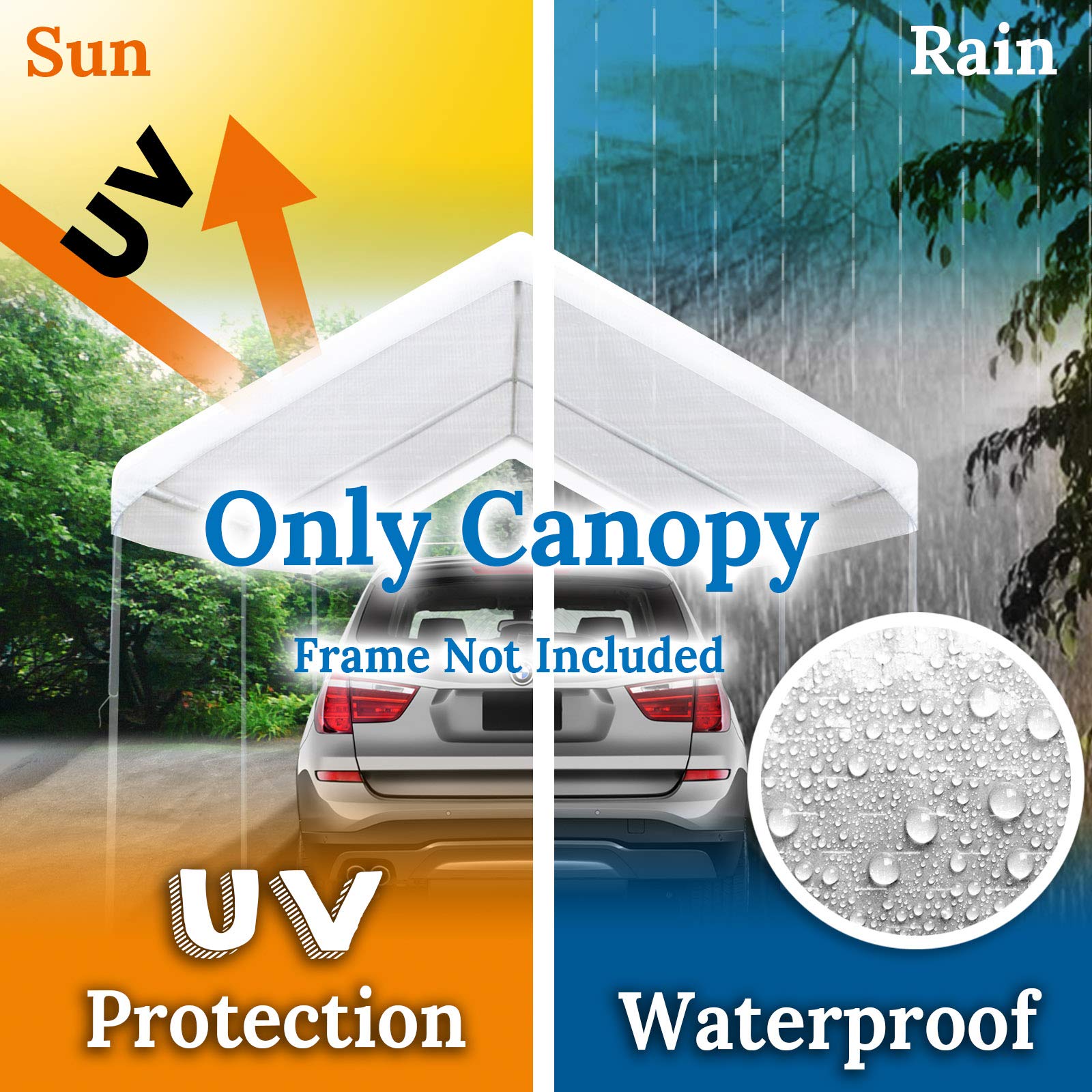 Strong Camel Outdoor 10x20 Replacement Canopy Roof Cover Valanced Carport Covers (10'x20', White)