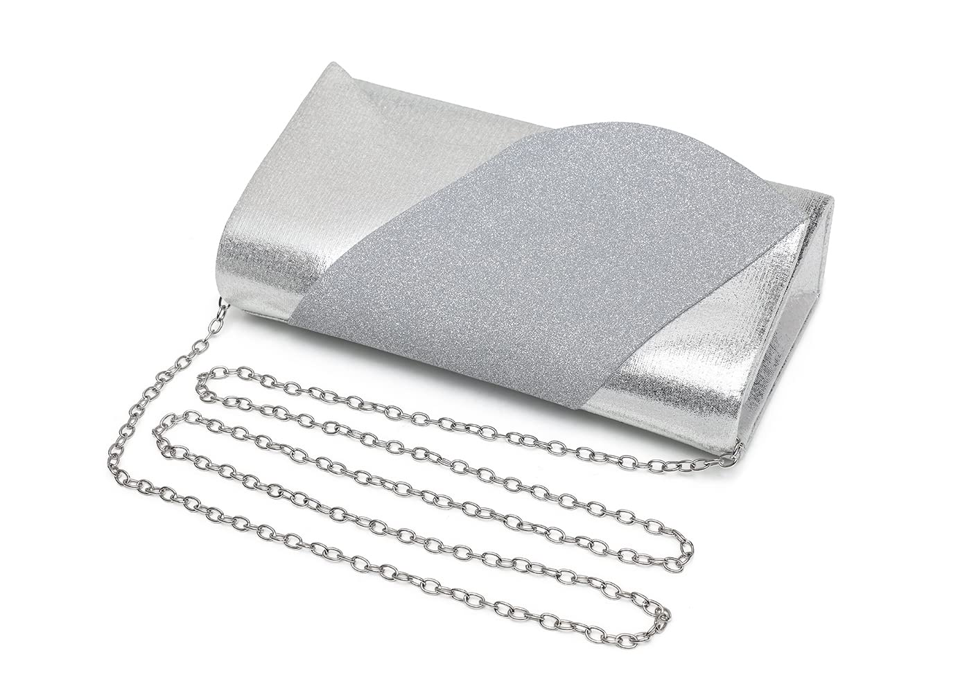 Dreubea Women's Glittering Envelope Purse Evening Shoulder Crossbody Wedding Bag Silver