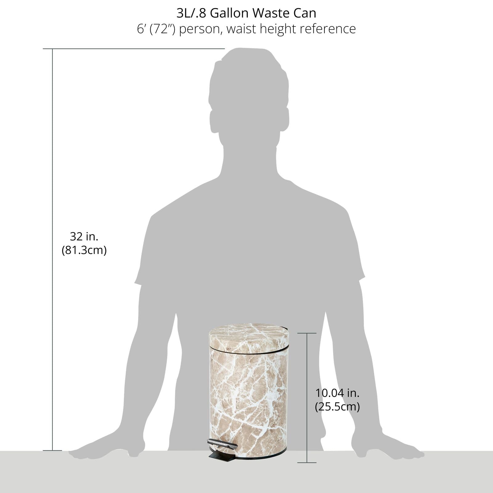 mDesign Small Modern 3-Liter / .7 Gallon Round Metal Lidded Step Trash Can, Compact Garbage Bin with Removable Liner Bucket and Handle for Bathroom, Kitchen, Office, Garage - Taupe Marble Print