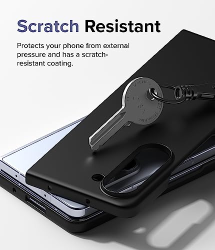 Ringke Slim [Minimalist Fit] Compatible with Samsung Galaxy Z Fold 5 Case for Women and Men, Simple Modern Sleek Design, Protective Sturdy Solid 5G Cover with Lanyard Hole - Black