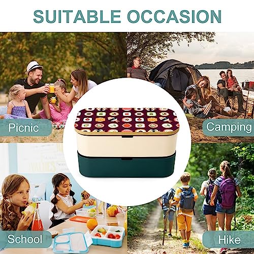Japanese Food Sushi Pattern Adult Lunch Box with 2 Compartments & Cutlery Leak Proof Meal Prep Containers for Work Travel
